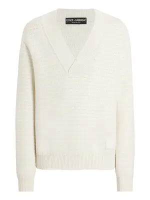 Dolce & Gabbana Wool V-neck Sweater With Dg Embroidery - White