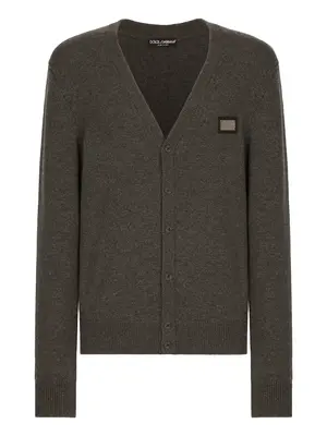 Dolce & Gabbana Cashmere And Wool Cardigan With Logo Tag - Grey