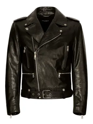 Dolce & Gabbana Belted Leather Biker Jacket - Black