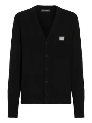 Dolce & Gabbana Cashmere And Wool Cardigan With Logo Tag - Black