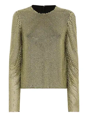 Dolce & Gabbana Long-sleeved Top In Crystal Mesh - Gold