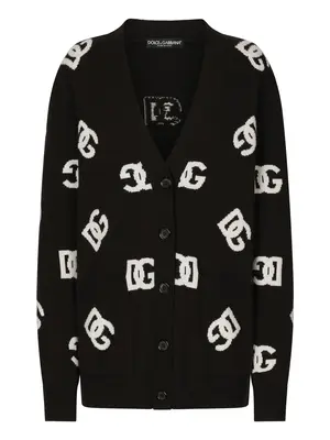 Dolce & Gabbana Wool Cardigan With Dg Inlay - Multicolor