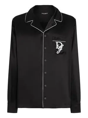 Dolce & Gabbana Silk Vanity Shirt With Logo Embroidery - Black