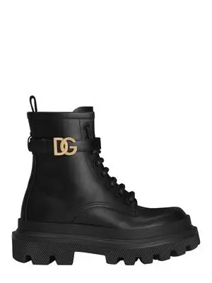 Dolce & Gabbana Calfskin Ankle Boots With Dg Logo - Black