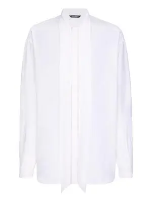 Dolce & Gabbana Crepe De Chine Silk Shirt With Scarf Detail - White