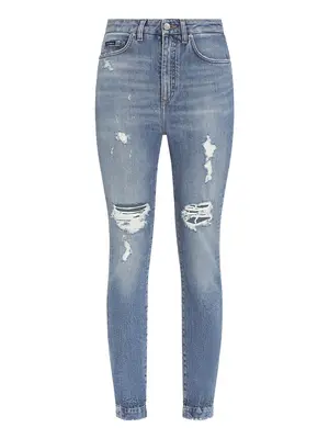 Dolce & Gabbana Stretch Denim Audrey Jeans With Rips - Azure