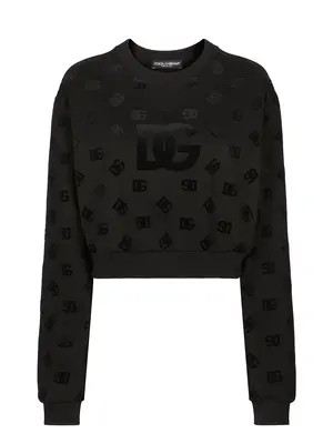 Dolce & Gabbana Jersey Sweatshirt With Flocked Dg Logo Print - Black