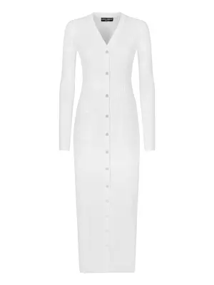Dolce & Gabbana Long Ribbed Viscose Cardigan - White
