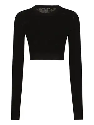 Dolce & Gabbana Cropped Mesh-stitch Viscose Sweater With Jacquard Dg Logo - Black