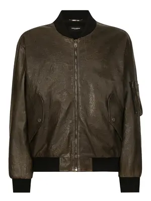Dolce & Gabbana Lined Leather Bomber Jacket - Green