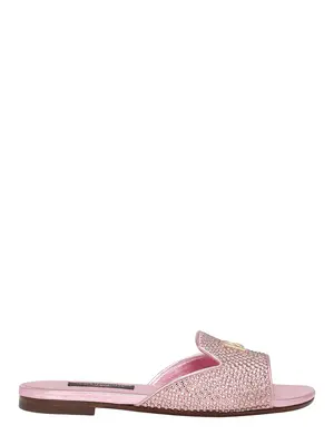 Dolce & Gabbana Foiled Lambskin Slides With Rhinestones - Pink
