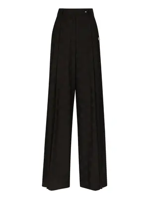 Dolce & Gabbana Wool Jacquard Pants With Dg Logo - Black