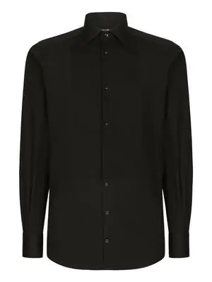 Dolce & Gabbana Cotton Poplin Gold-fit Tuxedo Shirt - Black