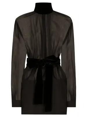 Dolce & Gabbana Short Wool Crepe And Organza Dress - Black