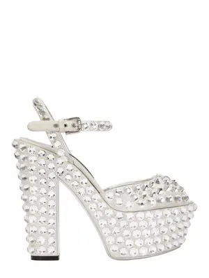 Dolce & Gabbana Satin Rhinestone Platform Sandals - Silver