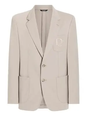 Dolce & Gabbana Single-breasted Jacket With Logo Embroidery - Beige