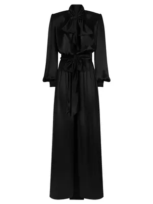Dolce & Gabbana Long Silk Satin Dress With Front Slit - Black
