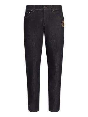 Dolce & Gabbana Slim-fit Stretch Cotton Jeans With Patch - Multicolor