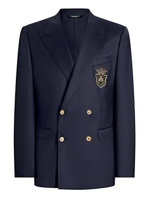 Dolce & Gabbana Double-breasted Wool Jacket With Patch - Blue