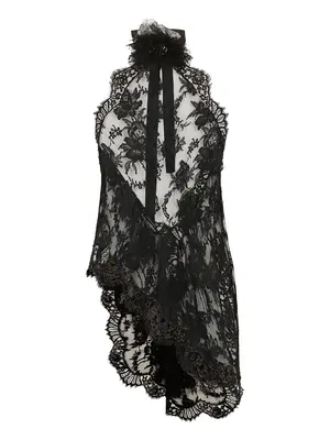 Dolce & Gabbana Asymmetrical Chantilly Lace Top - Black