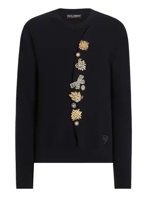Dolce & Gabbana Wool Sweater With Bejeweled Buttons - Blue
