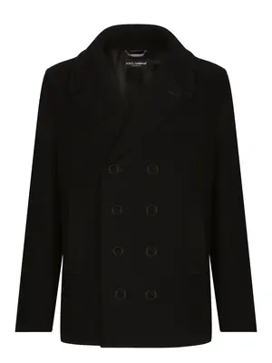 Dolce & Gabbana Double-breasted Pea Coat With Branded Tag - Black