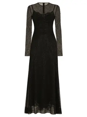 Dolce & Gabbana Long Tulle Dress With Rhinestone Embellishment - Black