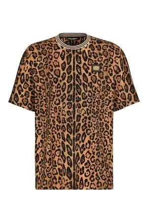 Dolce & Gabbana Round-neck T-shirt With Leopard- Crespo And Tag - Print