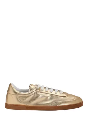 Dolce & Gabbana Saint Tropez Foiled Leather Sneakers - Gold
