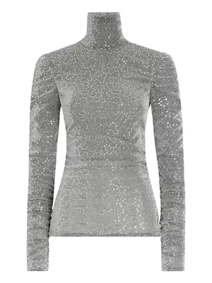 Dolce & Gabbana Draped Sequined Turtleneck Top - Silver