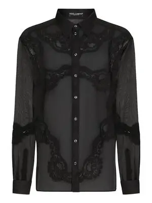 Dolce & Gabbana Oversize Organza Shirt With Lace Inserts - Black