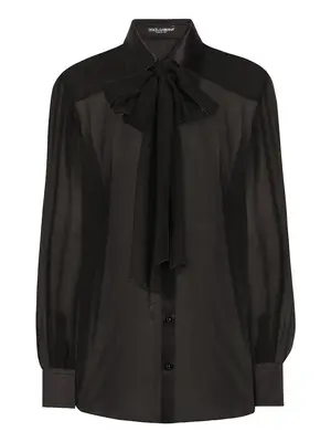 Dolce & Gabbana Silk Chiffon Pussy-bow Shirt - Black