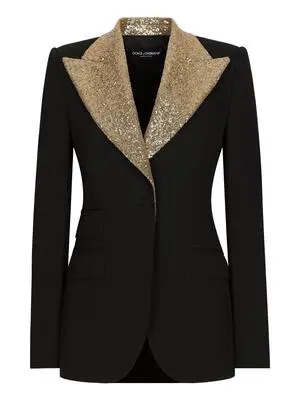 Dolce & Gabbana Single-breasted Wool Turlington Jacket With Sequined Lapels - Black