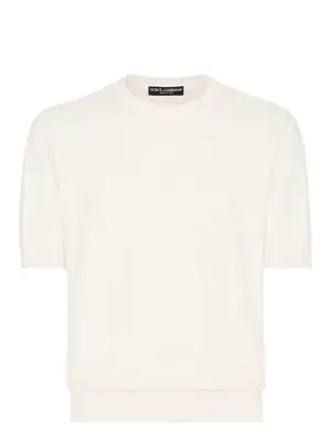 Dolce & Gabbana Silk Jacquard Sweater With Dg Logo - White