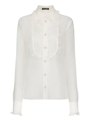 Dolce & Gabbana Silk Organza Shirt With Ruffles - White