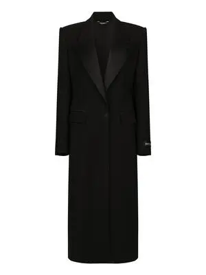 Dolce & Gabbana Long Single-breasted Wool Tuxedo Coat - Black