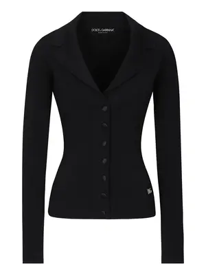 Dolce & Gabbana Short Stretch Viscose Knit Jacket With Dg Logo - Black