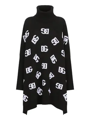 Dolce & Gabbana Wool Poncho With Jacquard Dg Logo - Print