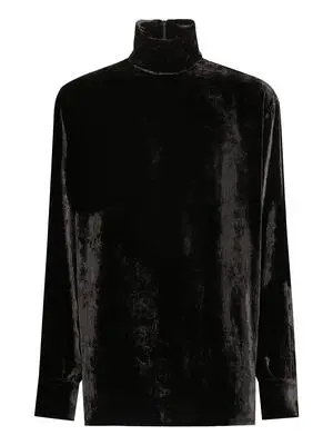 Dolce & Gabbana Loose Velvet Turtleneck With Shirt Cuffs - Black