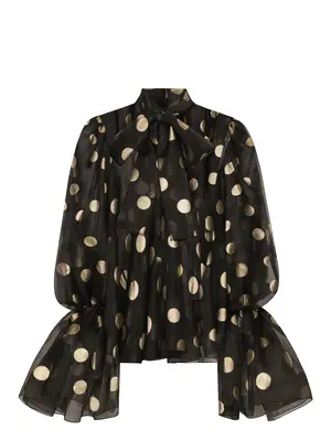 Dolce & Gabbana Silk Organza Jacquard Polka-dot Blouse With Pussy-bow - Print