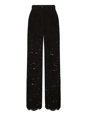 Dolce & Gabbana Flared Floral Cordonetto Lace Pants With Dg Logo - Black