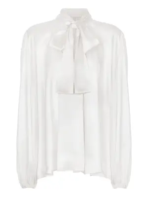 Dolce & Gabbana Silk Satin Pussy-bow Blouse - White