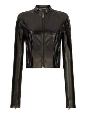 Dolce & Gabbana Short Leather Biker Jacket - Black