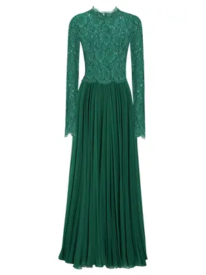 Dolce & Gabbana Long Chiffon And Lace Dress - Green