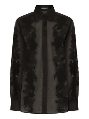 Dolce & Gabbana Organza Shirt With Lace Appliqués - Black