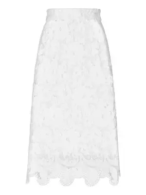 Dolce & Gabbana Cotton A-line Midi Skirt With Floral Openwork Detailing - White