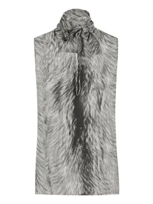 Dolce & Gabbana Fur-print Chiffon Pussy-bow Shirt - Grey