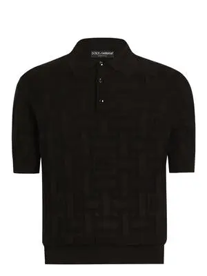 Dolce & Gabbana Silk Polo-shirt With Jacquard Logo - Black