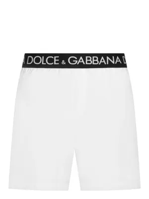Dolce & Gabbana Mid-length Swim Trunks With Branded Stretch Waistband - White