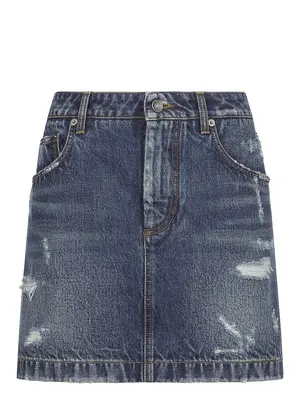 Dolce & Gabbana Denim Mini Skirt With Rips - Blue